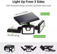 China Adjustable 132 LED Solar Wall Lights 3 Head Motion Sensor Lights for Porch Garden Patio Yard 6000K for sale