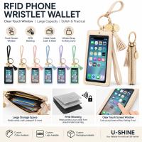 China Custom RFID Phone Wristlet Wallet with Touch Screen Window for sale