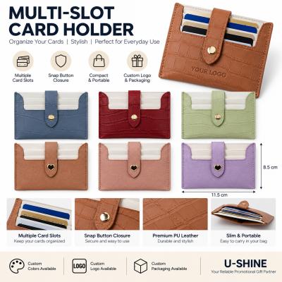 China Custom PU Leather Multi-Slot Card Holder Wallet with Snap Closure for sale