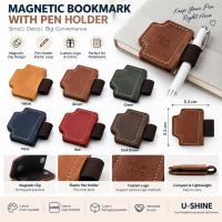 China Custom PU Leather Magnetic Bookmark with Pen Holder for Promotional Gifts for sale