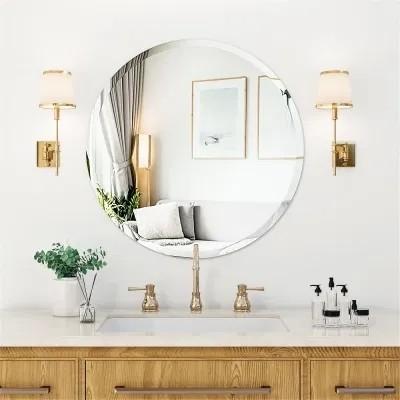 China Magnifying Round Mirror for Bathroom Wall 24'' Frameless Oval Beveled Polished Unique for sale