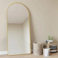 China Aluminium Color Golden Arch Shape Bathroom Wall Mount Mirror with Brushed Metal Frame for sale