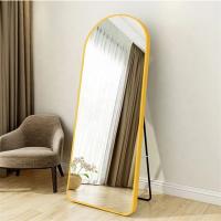 China Aluminium Color Golden Arch Shape Bathroom Wall Mount Mirror with Brushed Metal Frame for sale
