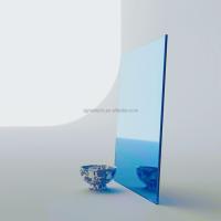 China Frameless Blue Silver Decorative Float Glass Wall Mirror for Bedroom Dressing Bathroom for sale