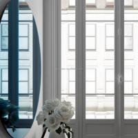 China Modern Design Tinted Blue Silver Glass Mirror for Bathroom Dressing and Decorative for sale