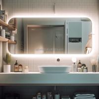 China Polished Edge LED Backlit Frameless Bathroom Vanity Silver Mirror with 3-6mm Thickness for sale
