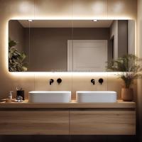 China Polished Edge LED Backlit Frameless Bathroom Vanity Silver Mirror with 3-6mm Thickness for sale