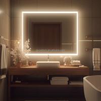 China Polished Edge LED Backlit Frameless Bathroom Vanity Silver Mirror with 3-6mm Thickness for sale
