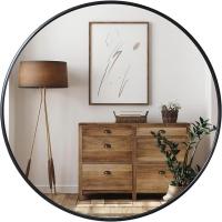 China Silver Lenses Material Magnifying 800X800X40mm Black Aluminum Framed Round Bathroom Wall Mirrors for sale