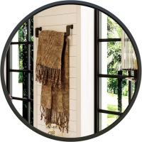 China Silver Lenses Material Magnifying 800X800X40mm Black Aluminum Framed Round Bathroom Wall Mirrors for sale