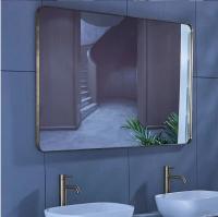 China Aluminium Framed Golden Black Bathroom Mirror with Modern Square and Round Design for sale