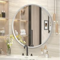 China 600mm Beveled Edge Black Aluminum Framed Round Bathroom Wall Mirror with Brackets for sale