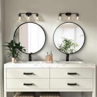 China 600mm Beveled Edge Black Aluminum Framed Round Bathroom Wall Mirror with Brackets for sale