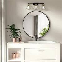 China 600mm Beveled Edge Black Aluminum Framed Round Bathroom Wall Mirror with Brackets for sale