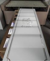 China Bevel Edge 3.2mm 4mm Obscure Tempered Translucent Glass Door for Pantry Laundry Hotel for sale