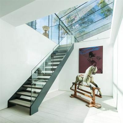 China High Strength Flooring Mounted Tempered Laminated Glass Straight Staircase with LED for sale