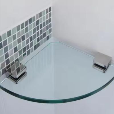 China OEM ODM Acceptable Quarter Round Triangular Corner Tempered Glass Shelf for Bathroom for sale