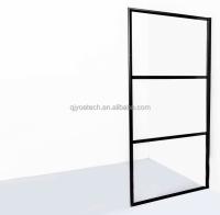 China Flat Tempered Glass French Door Fixed Shower Screen with Elegant Design and Black Grids for sale