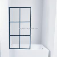 China Flat Tempered Glass French Door Fixed Shower Screen with Elegant Design and Black Grids for sale