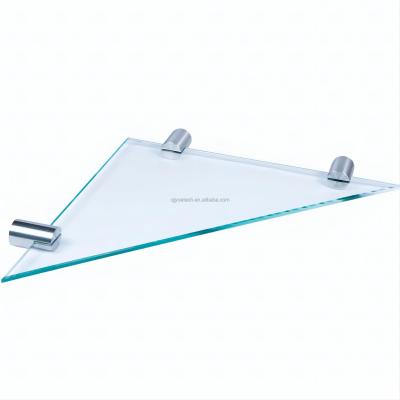 China Wall Mounted Triangle Shape Flat Tempered Glass Shelf for Interior Bathroom Decoration for sale
