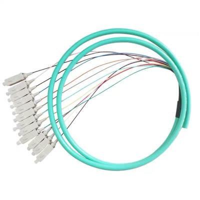 China LC 12 Core 50/12 Multimode 1M 1.5M OM3 Fiber Optic Pigtail for sale