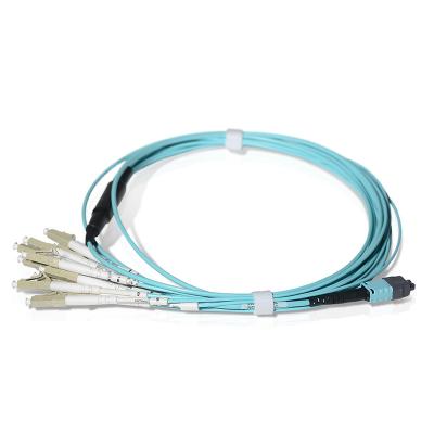 China Duplex 3.0mm OM3 MPO-LC Breakout Cable 8 Fiber MTP MPO Patch Cord for sale