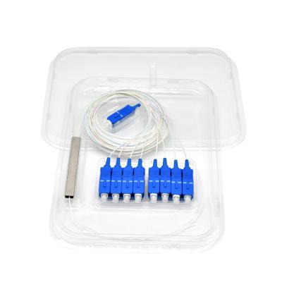 China 1x8 SC UPC PLC Fiber Optic Splitter Steel Tube Cable 0.9mm for Distribution Box for sale
