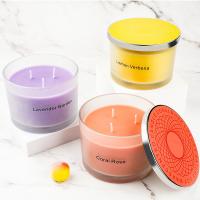 China Christmas Glass Jar Scented Fragrance Candles Natural Soy Wax And 3 Wicks for sale