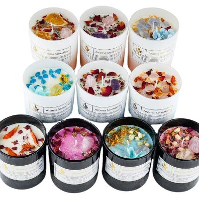China Birthdays Weddings Glass Jar Scented Soy Wax Candles With Healing Crystal Aromatherapy for sale