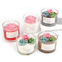 China Parties Glass Jar Scented Candle 3D Flower Home Decor Fragrance Candle Custom Logo for sale