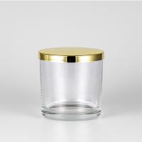 China 5oz-18oz Clear Glass Candle Empty Cylinder Vessel Containers With Metal Lid for sale