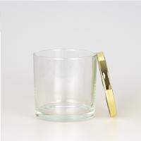 China 5oz-18oz Clear Glass Candle Empty Cylinder Vessel Containers With Metal Lid for sale