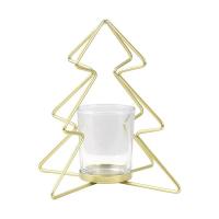 China Christmas Tree Iron Tealight Candle Gold Candlesticks With Glass for sale