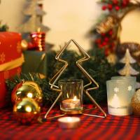 China Christmas Tree Iron Tealight Candle Gold Candlesticks With Glass for sale