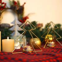 China Christmas Tree Iron Tealight Candle Gold Candlesticks With Glass for sale