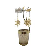 China Metal Candle Holders Christmas Snowflake Tealight Holders Spinning Rotating Candlestick for sale