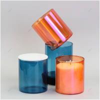 China 8oz To 14oz Luxury Unique Iridescent Empty Containers Glass Candle Jars With Lid for sale