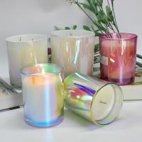 China Shiny 8oz 10oz Envases Para Velas Empty Glass Colorful Iridescent Candle Jar Candles Rainbow Candle for sale