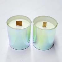 China Unique White Frosted Custom Small Double Wall Amber Empty Glass Luxury Iridescent Candle Vessel for sale