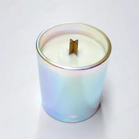 China Unique White Frosted Custom Small Double Wall Amber Empty Glass Luxury Iridescent Candle Vessel for sale