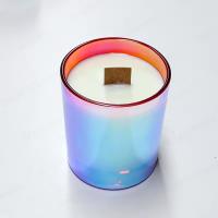 China Unique White Frosted Custom Small Double Wall Amber Empty Glass Luxury Iridescent Candle Vessel for sale