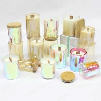 China Unique White Frosted Custom Small Double Wall Amber Empty Glass Luxury Iridescent Candle Vessel for sale
