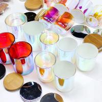 China Unique White Frosted Custom Small Double Wall Amber Empty Glass Luxury Iridescent Candle Vessel for sale