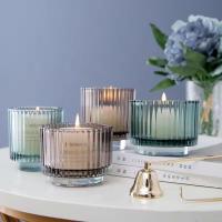 China Unique Design Candle Holder Vertical Striped Home Decoration Candle Container Amber Blue Pink for sale