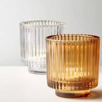 China Unique Design Candle Holder Vertical Striped Home Decoration Candle Container Amber Blue Pink for sale