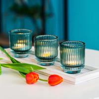China Unique Design Candle Holder Vertical Striped Home Decoration Candle Container Amber Blue Pink for sale