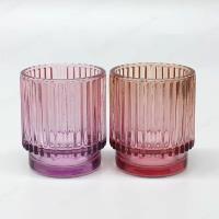 China Unique Design Candle Holder Vertical Striped Home Decoration Candle Container Amber Blue Pink for sale