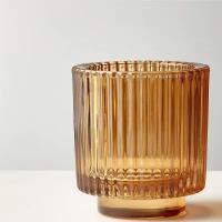 China Unique Design Candle Holder Vertical Striped Home Decoration Candle Container Amber Blue Pink for sale