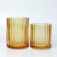 China Unique Design Candle Holder Vertical Striped Home Decoration Candle Container Amber Blue Pink for sale