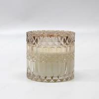 China Transperant Glass Jar Candle Vessel Luxury Embossed Candle Jar With Lid for sale